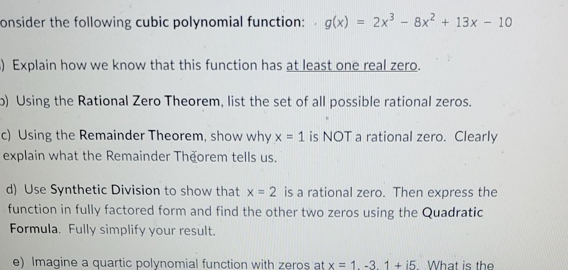 Solved onsider the following cubic polynomial function: | Chegg.com