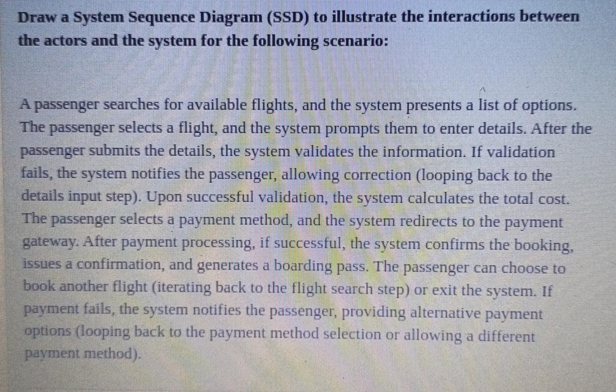 Solved Draw a System Sequence Diagram (SSD) ﻿to illustrate | Chegg.com