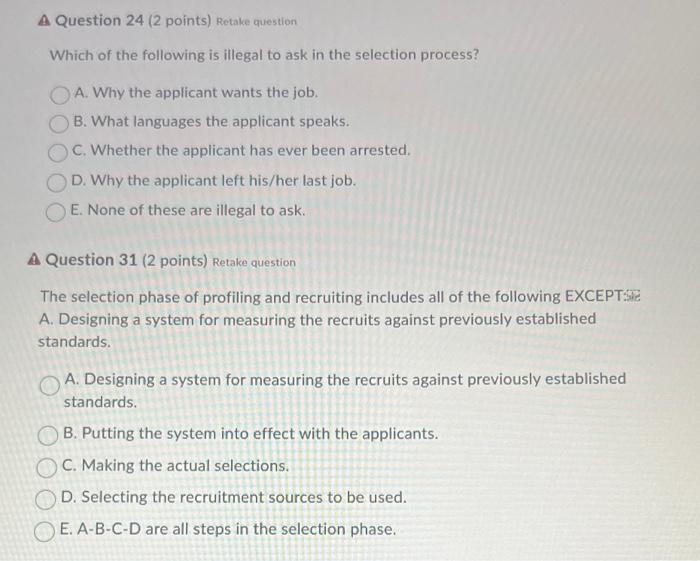 Solved A Question 24 (2 points) Retake question Which of the | Chegg.com