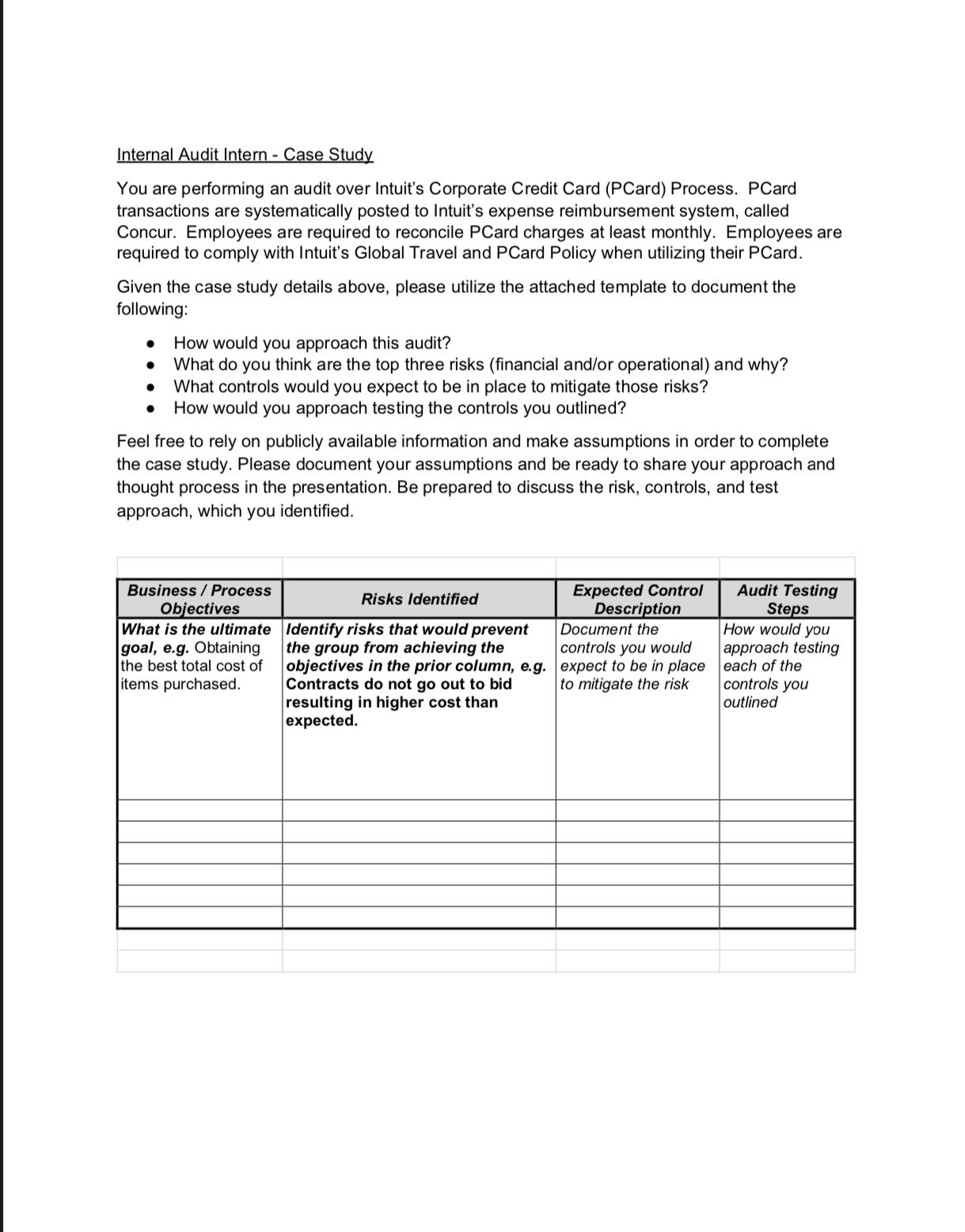 Solved Internal Audit Intern - ﻿Case StudyYou are performing | Chegg.com