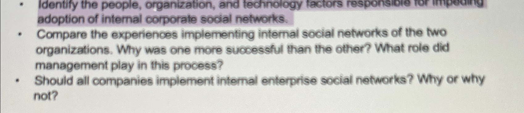 Solved Identify the people, organization, and technology | Chegg.com
