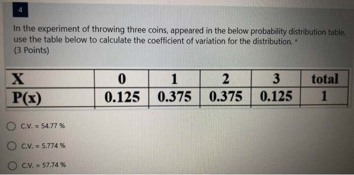 Solved In the experiment of throwing three coins, appeared | Chegg.com