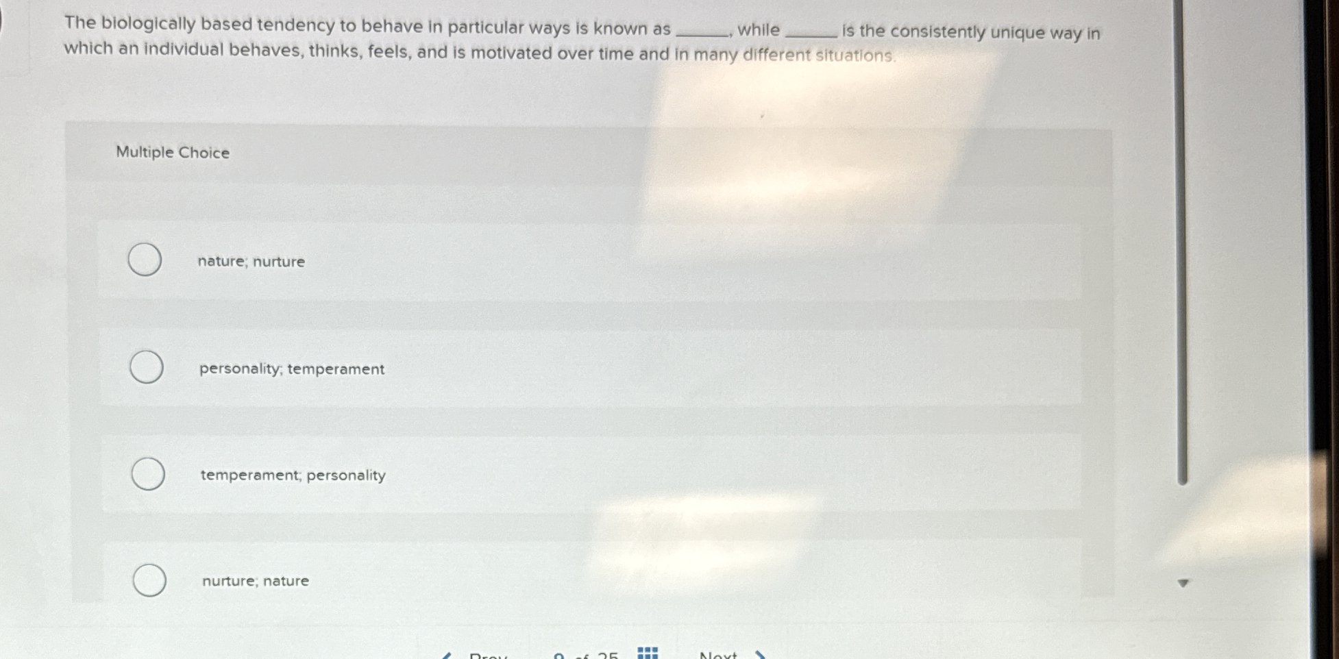 High Quality SOLUTION The biologically based tendency to behave in | Chegg.com