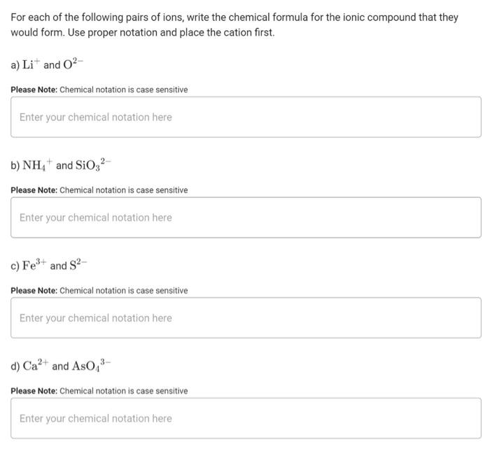 Solved For each of the following pairs of ions, write the | Chegg.com