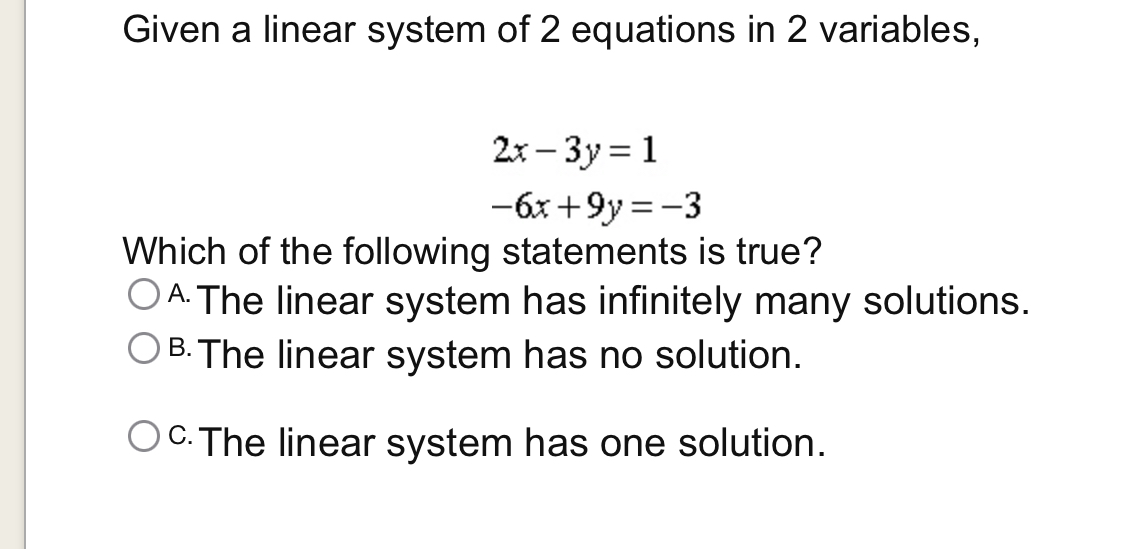 Solved Given a linear system of 2 ﻿equations in 2 | Chegg.com