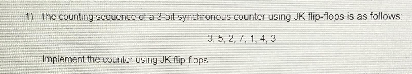 Solved 1) The counting sequence of a 3 -bit synchronous | Chegg.com