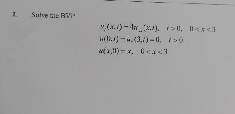 Solved 1. Solve the BVP ut(x,t)=4uxx(x,t),t>0,0 | Chegg.com