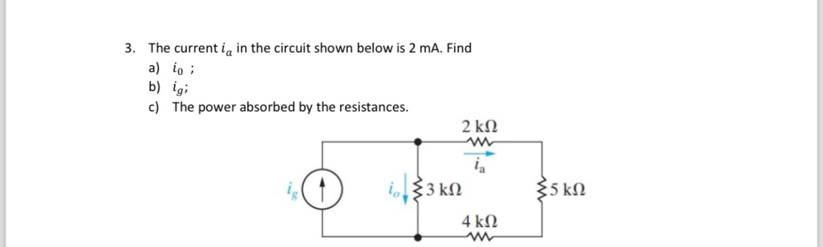 Solved The current ia ﻿in the circuit shown below is 2mA. | Chegg.com