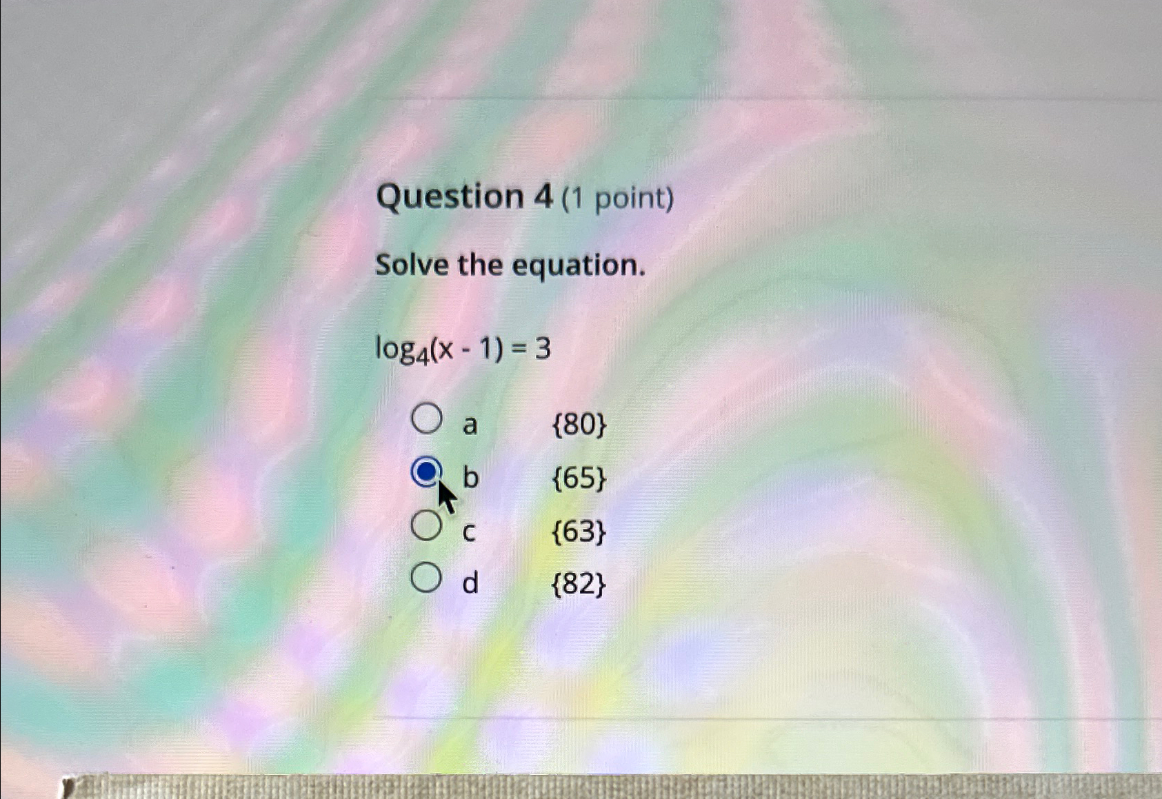 Solved Question 4 (1 point)Solve the equation.log4(x-1)=3a | Chegg.com Solved Question 4 (1 point)Solve the equation.log4(x-1)=3a | Chegg.com