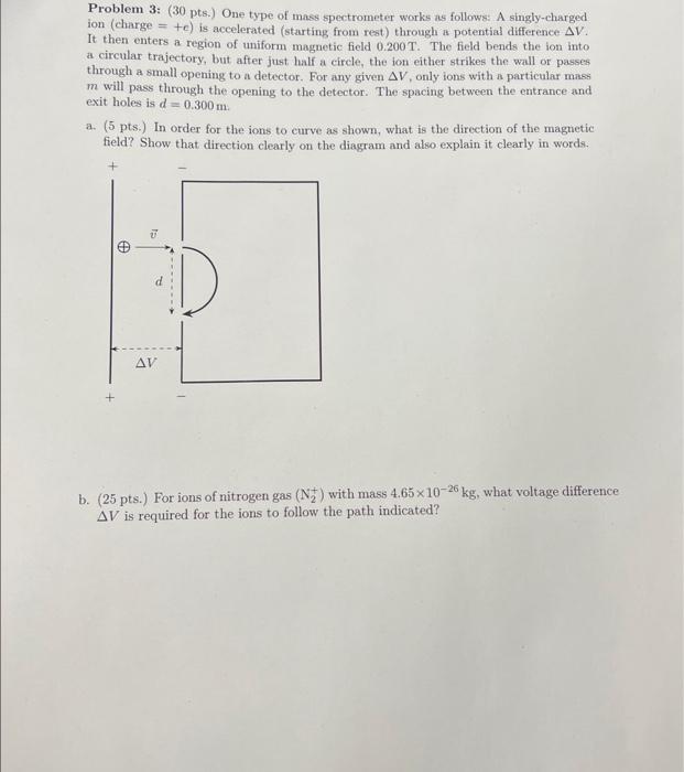 Solved Problem 3: (30 pts.) One type of mass spectrometer | Chegg.com