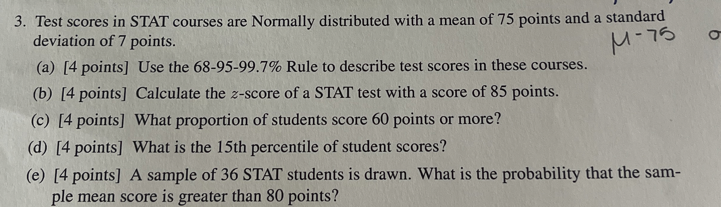 Test scores in STAT courses are Normally distributed | Chegg.com