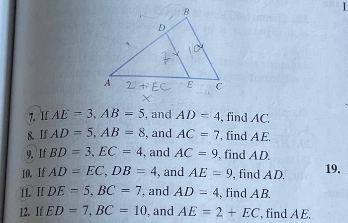 Solved 7. If AE=3,AB=5, and AD=4, find AC. 8. If AD=5,AB=8, | Chegg.com