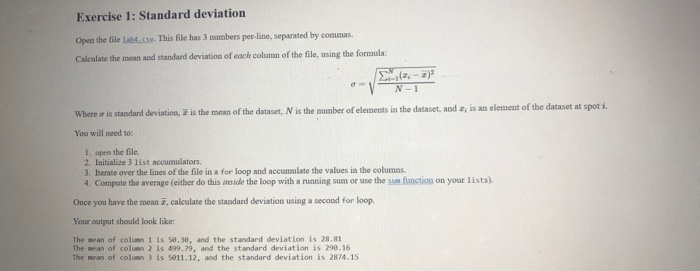 Solved Exercise 1: Standard deviation Open the file lab.sy. | Chegg.com