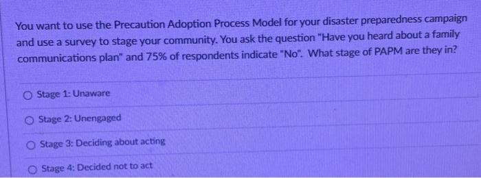 Solved You want to use the Precaution Adoption Process Model | Chegg.com