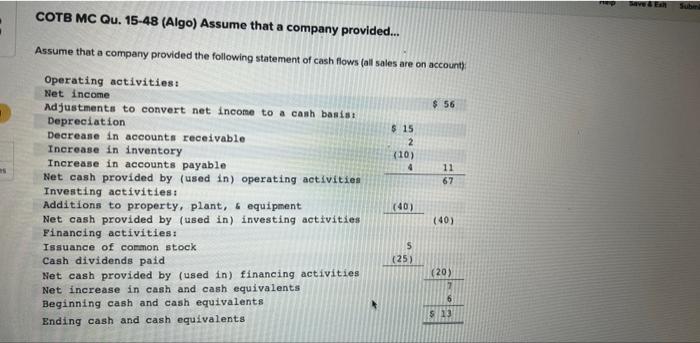Solved COTB MC Qu. 15-48 (Algo) Assume that a company | Chegg.com