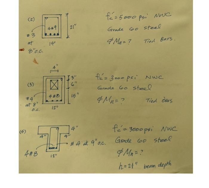 Solved fL′=5000 psi NWC Grade 60 steel ϕMn= ? Tied Bars. | Chegg.com