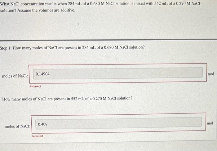 Solved What NaCl concentration results when 284 mL of a | Chegg.com