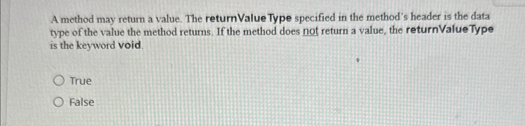 Solved A method may return a value. The returnValue Type | Chegg.com