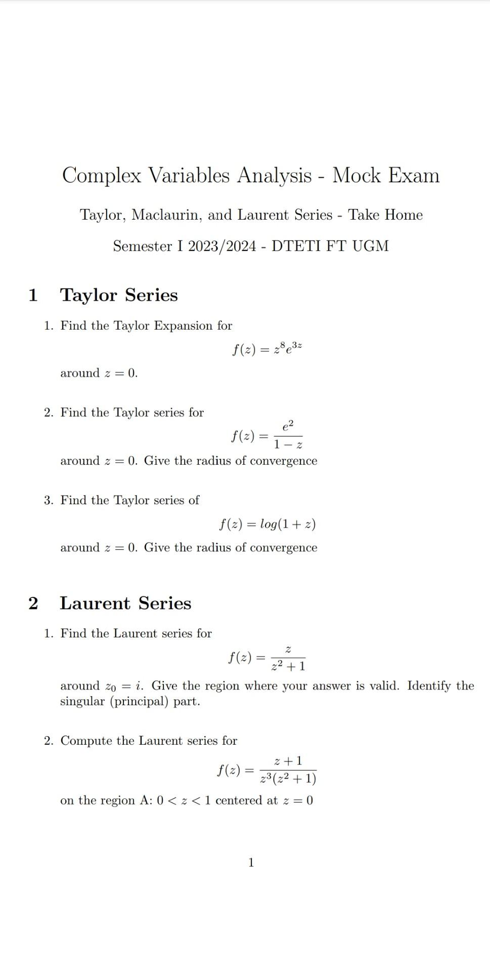 Solved Complex Variables Analysis - Mock Exam Taylor, | Chegg.com