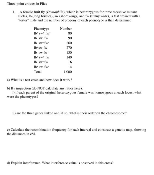 Solved Three-point crosses in Flies 1. A female fruit fly | Chegg.com