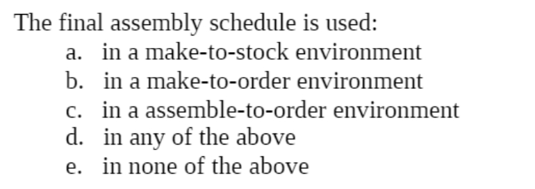 Solved The final assembly schedule is used:a. ﻿in a | Chegg.com