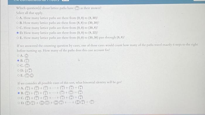 Solved Which Question S About Lattice Paths Have 208 As