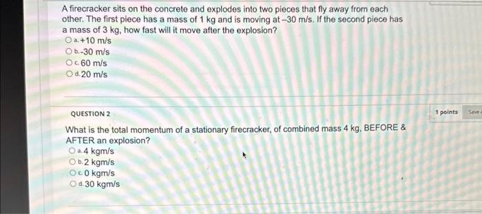 Solved A firecracker sits on the concrete and explodes into | Chegg.com