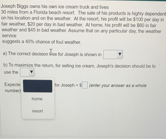 Solved Joseph Biggs owns his own ice cream truck and lives | Chegg.com