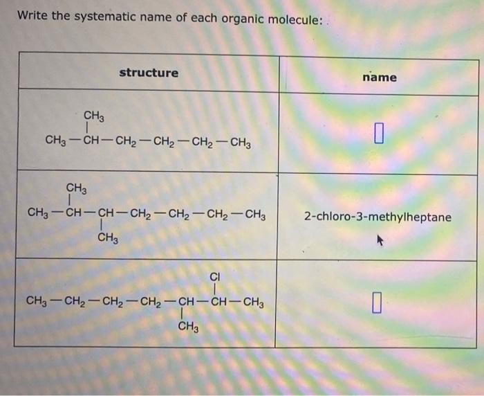 Solved Write the systematic name of each organic molecule: | Chegg.com