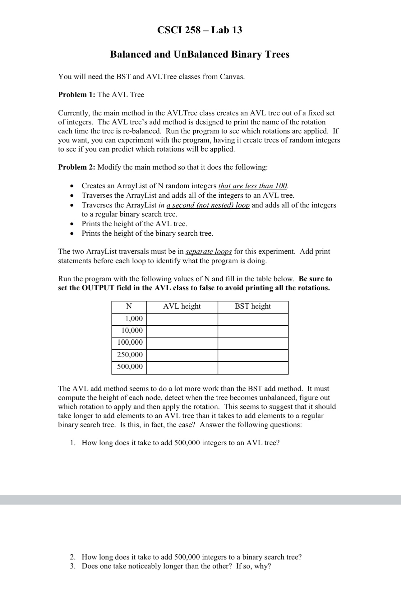 Solved CSCI 258 - ﻿Lab 13Balanced and UnBalanced Binary | Chegg.com