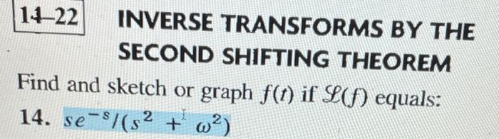 Solved 1422 INVERSE TRANSFORMS BY THE SECOND SHIFTING | Chegg.com