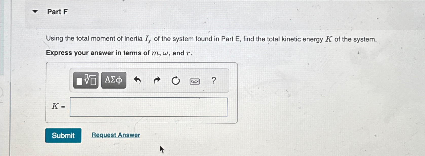 Part FUsing the total moment of inertia Iy ﻿of the | Chegg.com