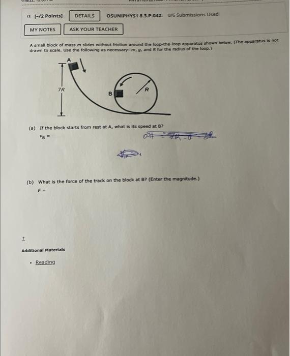 Solved A small block of mass m stides without friction | Chegg.com