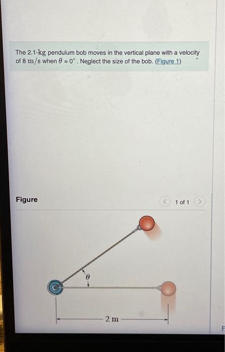Solved The 2.1 −kg pendulum bob moves in the vertical plane | Chegg.com