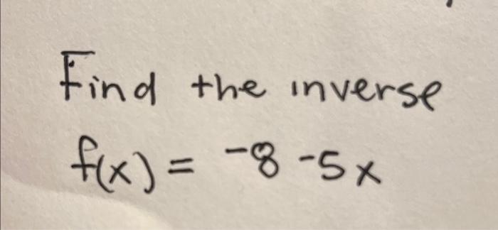 Solved Find the inverse f(x)=−8−5x | Chegg.com