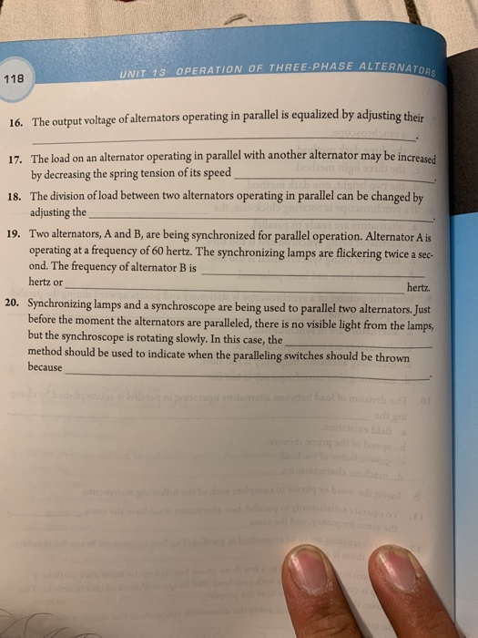 Solved 118 UNIT 13 OPERATION OF THREE PHASE ALTERNA 16. The | Chegg.com