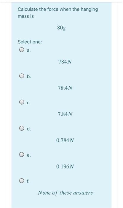 Solved Calculate the force when the hanging mass is 80g | Chegg.com