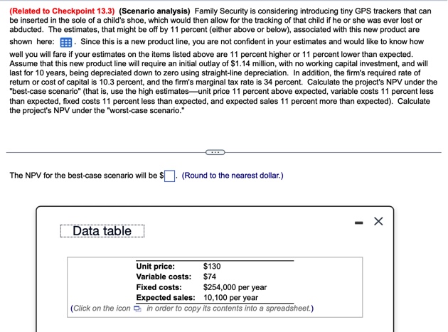 Solved (Related to Checkpoint 13.3) (Scenario analysis) | Chegg.com