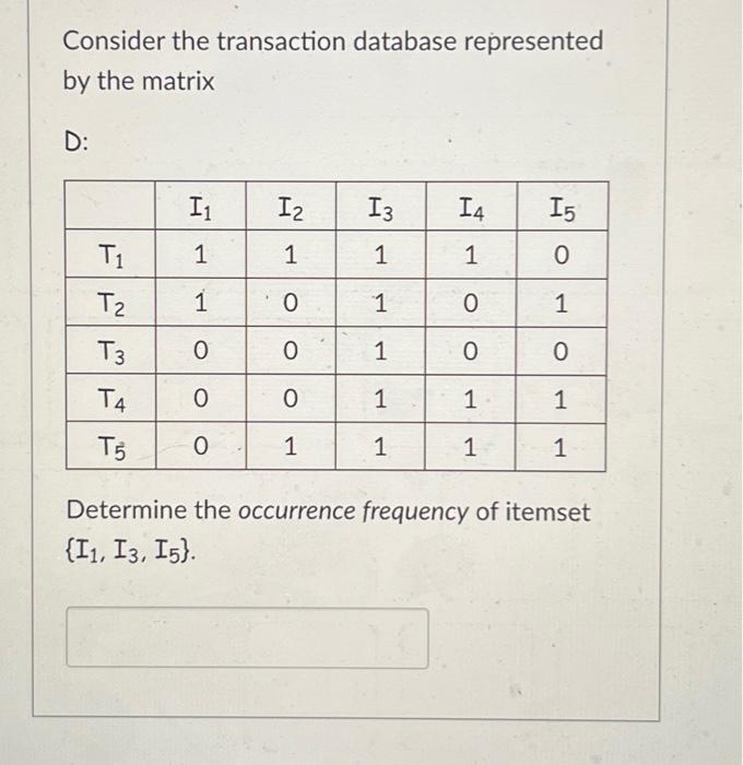 Solved Consider the transaction database represented by the | Chegg.com