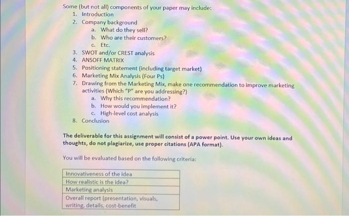 On Group Project: Company Marketing Analysis (30% - | Chegg.com