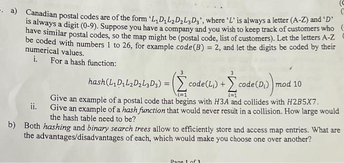 Solved a) Canadian postal codes are of the form ' | Chegg.com
