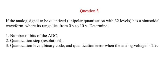 Solved Question 3 If the analog signal to be quantized | Chegg.com