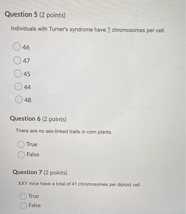 Solved Question 5 (2 points) Individuals with Turner's | Chegg.com
