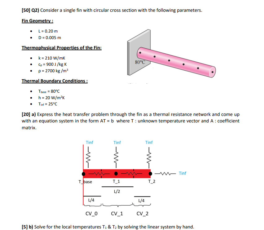 [50] ﻿Q2) ﻿Consider a single fin with circular cross | Chegg.com