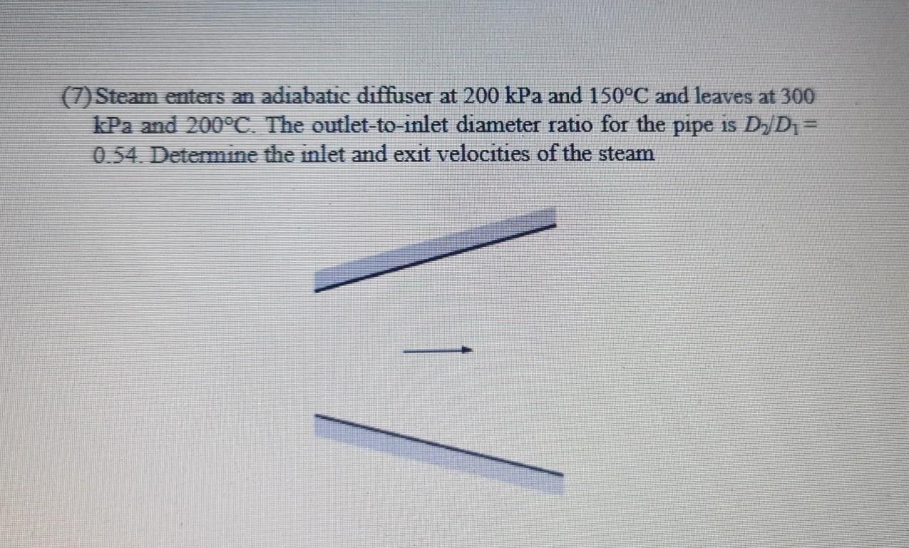 Solved (7) Steam enters an adiabatic diffuser at 200 kPa and | Chegg.com