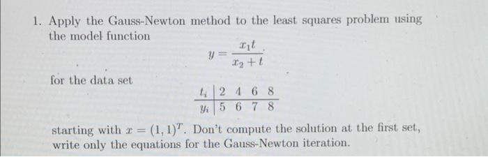 Solved 1. Apply the Gauss-Newton method to the least squares | Chegg.com