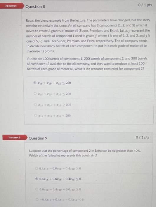 Solved Recall the blend example from the lecture. The | Chegg.com