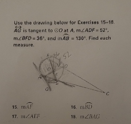 Use the drawing below for Exercises 15-18.AGharr ﻿is | Chegg.com