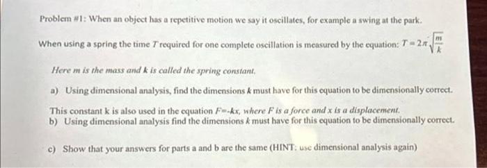 Solved Problem #1: When an object has a repetitive motion we | Chegg.com
