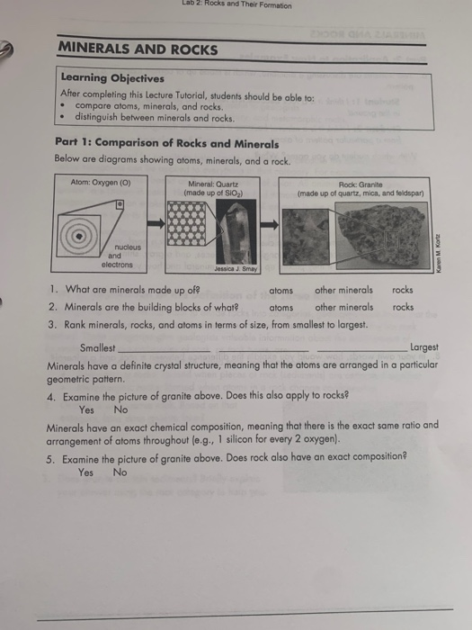 Solved Lab 2 Rocks and Their Formation MINERALS AND ROCKS | Chegg.com